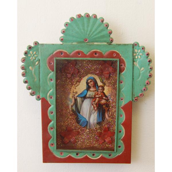 商品発送元：tesoroファッション・ブランド、カジュアル【商品説明】メキシコ　グァナファト州の都市、サンミゲルデアジェンデのブリキと粘土工芸品を組み合わせたアートメキシコ人は90%以上が敬虔なカトリック信者。宗教画をモチーフにしたものも数...