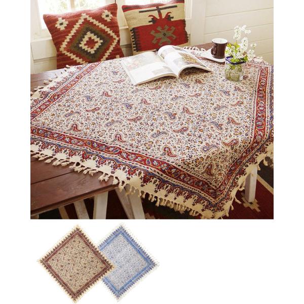 商品発送元：tesoroファッション・ブランド、レディース・婦人服サイズ：100cm×100cm原産国：イラン素材：コットン100％ペルシャ語で「ガラムカール」といわれるペルシャ更紗のテーブルクロス。柄を彫った木印に染料をつけてスタンプして...