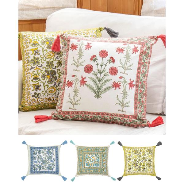 商品発送元：tesoroファッション・ブランド、レディース・婦人服サイズ：45cm×45cm原産国：インド素材：綿100%手彫りの木版を敷き詰めるようにスタンプし、丁寧に模様を作り上げるブロックプリント。手仕事の味わいが暮らしにエッセンスを...