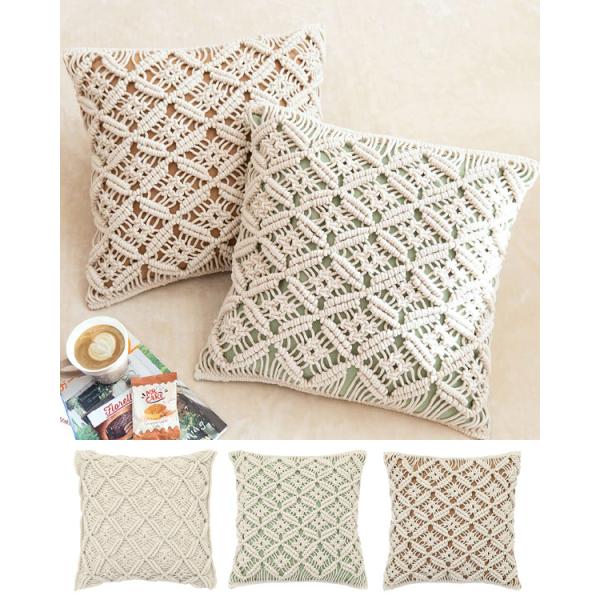 商品発送元：tesoroファッション・ブランド、レディース・婦人服サイズ：45cm×45cm原産国：インド素材：綿100％丁寧な手仕事のマクラメ編みがボヘミアンラグジュアリーなムードを盛り上げますひもを結んだり、編み込むことで美しい模様を生...