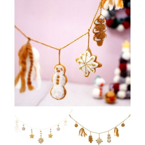 商品発送元：tesoroファッション・ブランド、レディース・婦人服《商品説明》サイズ：約65cm生産地：ネパール素材：ウール100％   人気のネパールの心温まる手作りフェルトガーランドクリスマスシーズンにピッタリなスターとクッキーが大人可...