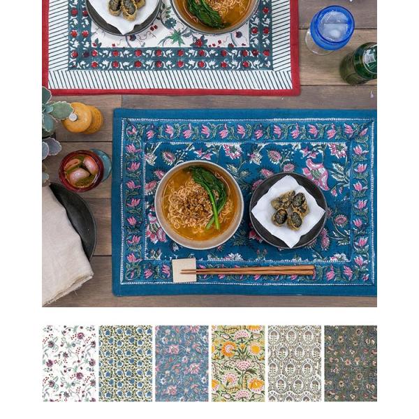 商品発送元：tesoroファッション・ブランド、レディース・婦人服《商品説明》・商品サイズ：44×34cm・生産地：インド・素材：綿100％   食卓に彩りを添える、リバーシブルで使えるブロックプリントのランチョンマット 「ブロックプリント...