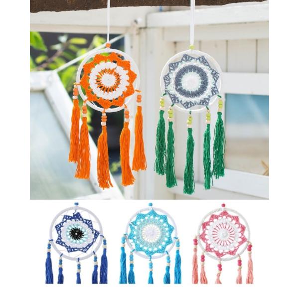 商品発送元：tesoroファッション・ブランド、レディース・婦人服サイズ：約φ12×TH36cm原産国：インドネシア魔除けのお守り「ドリームキャッチャー」明るいカラーのクロシェットを組み合わせたオシャレなドリームキャッチャーです。ボヘミアン...