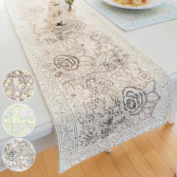 商品発送元：tesoroファッション・ブランド、レディース・婦人服《商品説明》・商品サイズ：約120×30cm・生産地：インド・素材：綿100％  エレガントなフラワー柄ブロックプリントテーブルランナー＊淡い色調のフラワー柄がエレガントなブ...