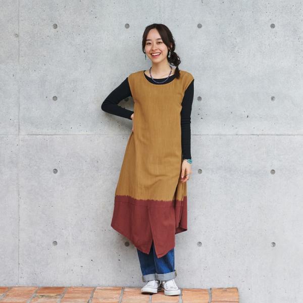 商品発送元：マライカ公式通販衣料ファッション・ブランド、レディース・婦人服、ワンピース麻混のグラデーション染めのムームーワンピース割れた裾のデザインが特徴のムームーワンピース。落ち着いた配色の段染めは印象的。ノースリーブですっきり着こなせて...