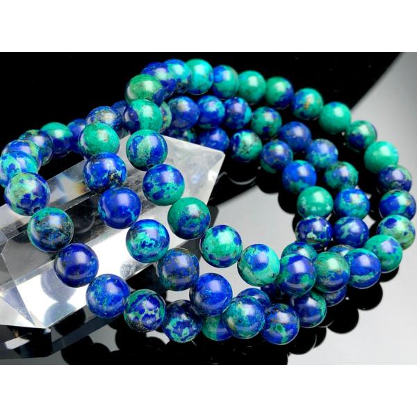 商品発送元：激安天然石卸専門の仕入パワーストーン（株）島田商事ジュエリー・アクセサリー、その他大自然を思わせる、ナチュラルな雰囲気のアズロマラカイトのブレスレットです。アズライトの紺色、マラカイトの緑色が深く混ざり合う、非常に美しいパワース...