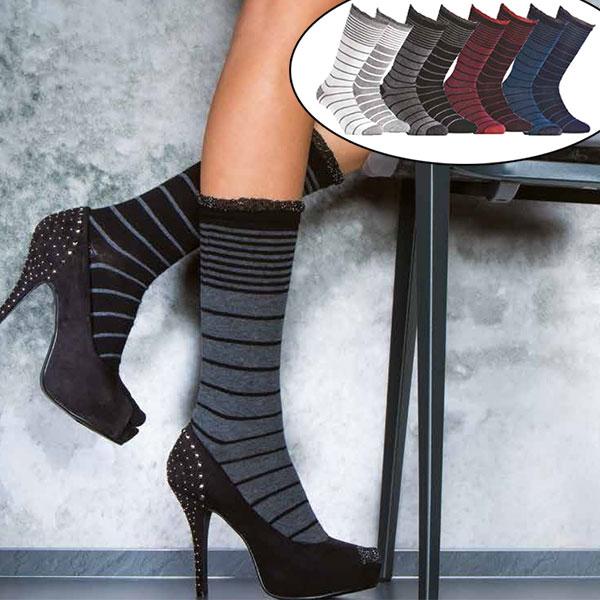 商品発送元：インポートセレクトショップ　Moda Italiaファッション・ブランド、インナーウェア・ナイトウェア、レディース、ストッキングインポートソックス イタリア ブランド BUGIE 2067 ボーダー柄バイカラー3/4丈ラメニーハ...