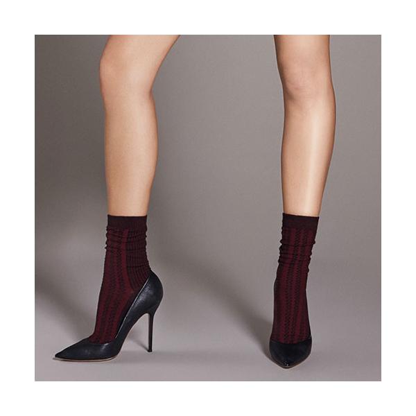 商品発送元：インポートセレクトショップ　Moda Italiaファッション・ブランド、インナーウェア・ナイトウェア、レディース、ストッキングインポートソックス イタリア ブランド OMSAWANT ケーブル柄ソックス　ボルド・ブラウンフロン...