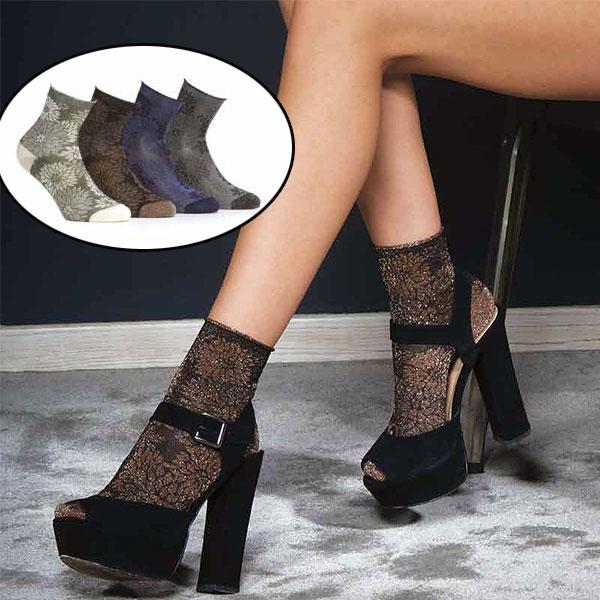 商品発送元：インポートセレクトショップ　Moda Italiaファッション・ブランド、インナーウェア・ナイトウェア、レディース、ストッキングインポートソックス イタリア ブランド BUGIE 1126 花柄ラメソックス　カラー：黒、ブルー、...