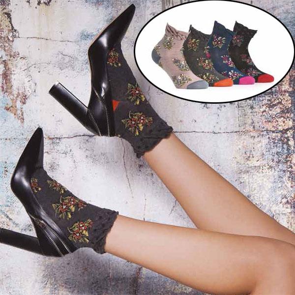 商品発送元：インポートセレクトショップ　Moda Italiaファッション・ブランド、インナーウェア・ナイトウェア、レディース、ストッキングインポートソックス イタリア ブランド BUGIE 1125 花柄ソックス　カラー：黒、ブルー、ピン...