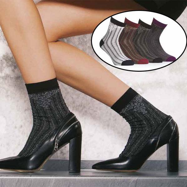 商品発送元：インポートセレクトショップ　Moda Italiaファッション・ブランド、インナーウェア・ナイトウェア、レディース、ストッキングインポートソックス イタリア ブランド BUGIE 1124 ストライプ・フローラル柄ラメソックスカ...