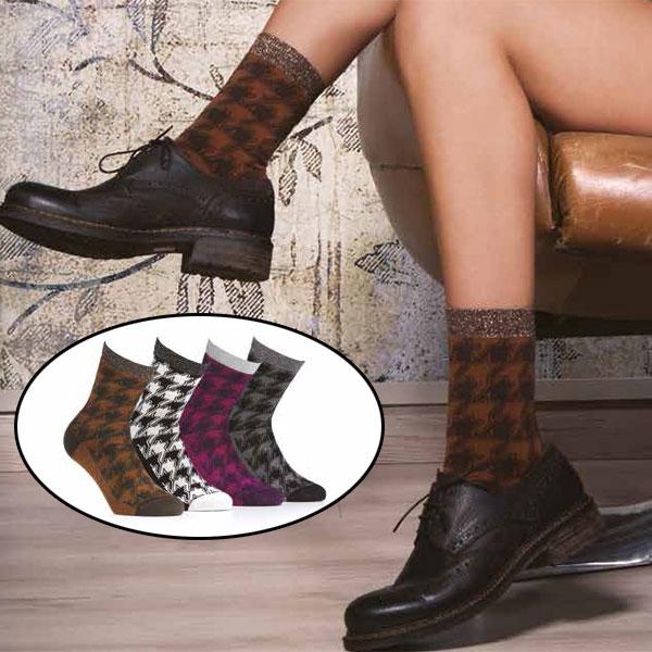 商品発送元：インポートセレクトショップ　Moda Italiaファッション・ブランド、インナーウェア・ナイトウェア、レディース、ストッキングインポートソックス イタリア ブランド BUGIE 1119 千鳥柄ラメソックスカラー：グレー、フク...