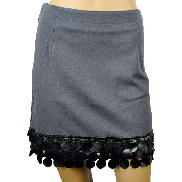 商品発送元：インポートセレクトショップ　Moda Italiaファッション・ブランド、レディース・婦人服、スカートイタリア インポート ブランド ELEONORA AMADEIデザインスカート　グレー裾の円型フェイクレザートリミングがおしゃ...