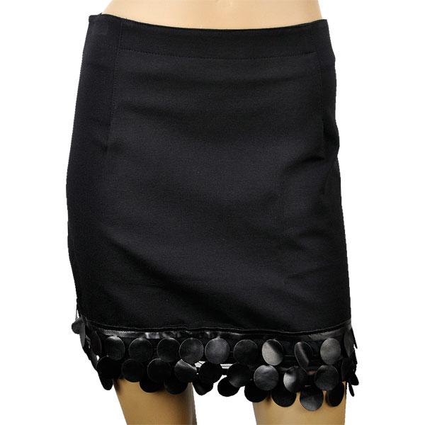 商品発送元：インポートセレクトショップ　Moda Italiaファッション・ブランド、レディース・婦人服、スカートイタリア インポート ブランド ELEONORA AMADEIデザインスカート　黒裾の円型フェイクレザートリミングがおしゃれポ...