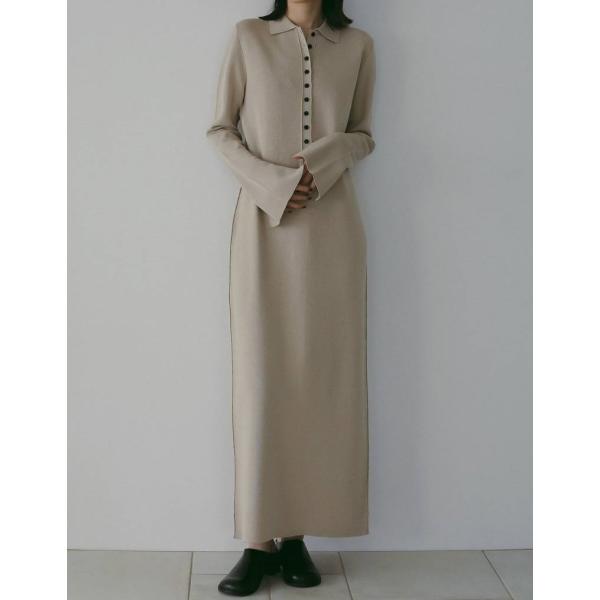 商品発送元：apricot online shop即日もしくは翌日出荷予定の商品です。ファッション・ブランド、レディース・婦人服目の詰まった程よい肉感のドライタッチな編地で仕立てたニットワンピース。ポロデザインでカジュアルな表情を添えつつ、...