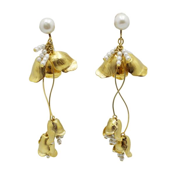 商品発送元：orgablanca（オルガブランカ）ウエディング通販ジュエリー・アクセサリー ■NYより仕入れした真鍮パーツをプレーティング加工し、真鍮をそのまま使うのとはまた違った感じに表現でき完成したイヤリングです。真鍮パーツとオニバロッ...