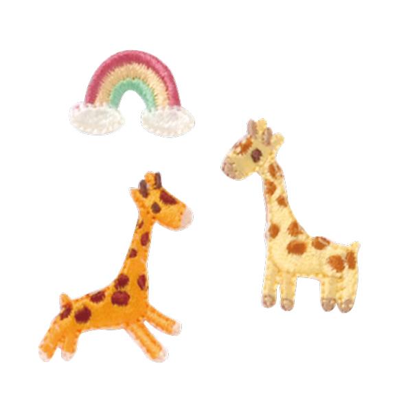 商品発送元：P's fan パイオニア　 ワッペン ハンドメイドクラフトおもちゃ・ホビー・ゲーム＊かわいいきりんと虹のワッペンです＊ 持ち物のワンポイントなどに♪サイズ：きりん 幅 約2cm×高さ 約2.6cm　　　　　　虹 幅 約1.8c...