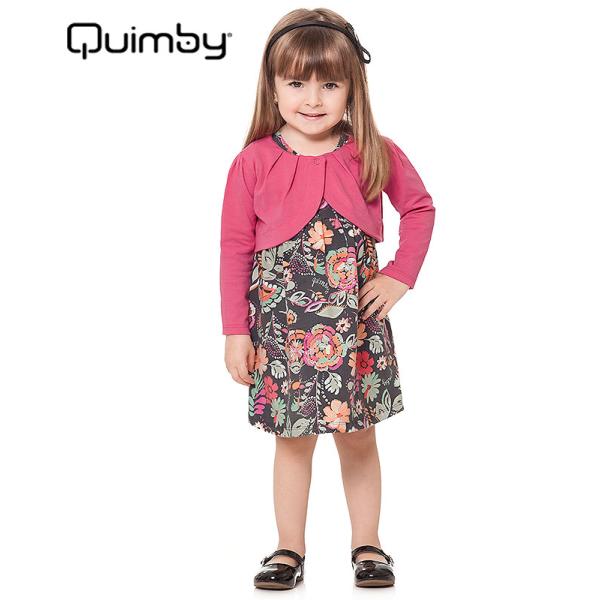 商品発送元：ブラジル直輸入ファッション・雑貨通販 SORTE Brazilキッズ・ベビー・マタニティ、キッズ、洋服・帽子・水着・雨具、ワンピース【QUIMBY】女の子ボレロ付きワンピース【花柄・おしゃれ】ピンク×チャコール アートな花柄ワン...