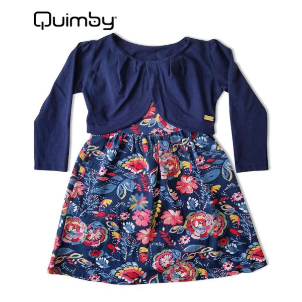 商品発送元：ブラジル直輸入ファッション・雑貨通販 SORTE Brazilキッズ・ベビー・マタニティ、キッズ、洋服・帽子・水着・雨具、ワンピース【QUIMBY】女の子ボレロ付きワンピース【花柄・おしゃれ】ネイビー アートな花柄ワンピースがお...