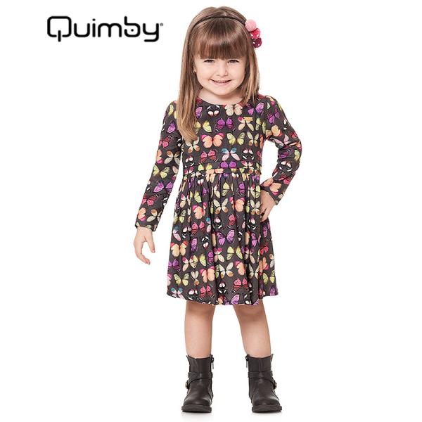 商品発送元：ブラジル直輸入ファッション・雑貨通販 SORTE Brazilキッズ・ベビー・マタニティ、キッズ、洋服・帽子・水着・雨具、ワンピース【QUIMBY】女の子長袖バタフライワンピース【おしゃれ・お出かけ着】チャコール 鮮やかなちょう...