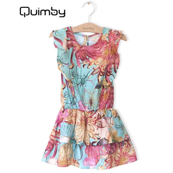 商品発送元：ブラジル直輸入ファッション・雑貨通販 SORTE Brazilキッズ・ベビー・マタニティ、キッズ、洋服・帽子・水着・雨具、ワンピース【QUIMBY】女の子ワンピース【個性派・おしゃれ】オリエンタル花柄ワンピース｜アクア 洗練され...
