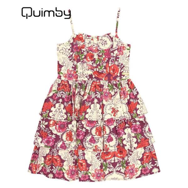 商品発送元：ブラジル直輸入ファッション・雑貨通販 SORTE Brazilキッズ・ベビー・マタニティ、キッズ、洋服・帽子・水着・雨具、ワンピース【QUIMBY】女の子ドレス【子供服・パーティー】お花柄フリルキャミドレス｜ボルドー 贅沢な3段...