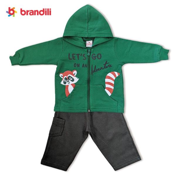 商品発送元：ブラジル直輸入ファッション・雑貨通販 SORTE Brazilキッズ・ベビー・マタニティ、ベビー、洋品洋服・帽子・水着・雨具、Tシャツ【BRANDILI】男の子フード付きパーカー＆パンツセット アニマルデザイン｜グリーン×チャコ...