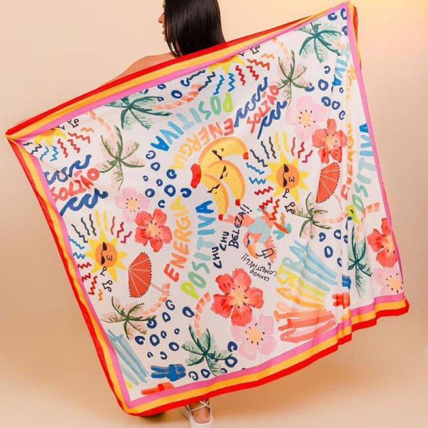 商品発送元：ブラジル直輸入ファッション・雑貨通販 SORTE Brazilバッグ・靴・小物、その他ポジティブエナジー水彩風 ENERGIA POSITIVA 【Casa Del Solブラジルカンガ】速乾・軽量万能クロス　マルチデザイン性も...