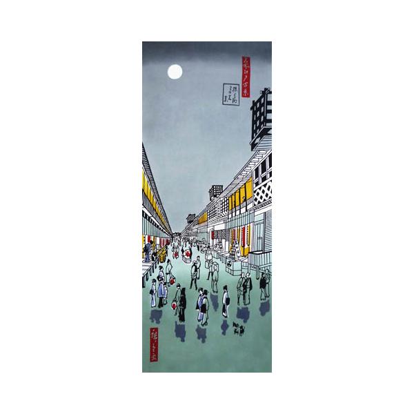 商品発送元：手仕事の店「清玩堂」｜リメイク／お米／手ぬぐい約37×90cm　バッグ・靴・小物、雑貨・小物、レディース小物（財布・スカーフ・ベルト等、ハンカチ浮世絵師・歌川広重の最晩年の傑作《名所江戸百景　猿若町夜の景》より注染の工程「板場・...