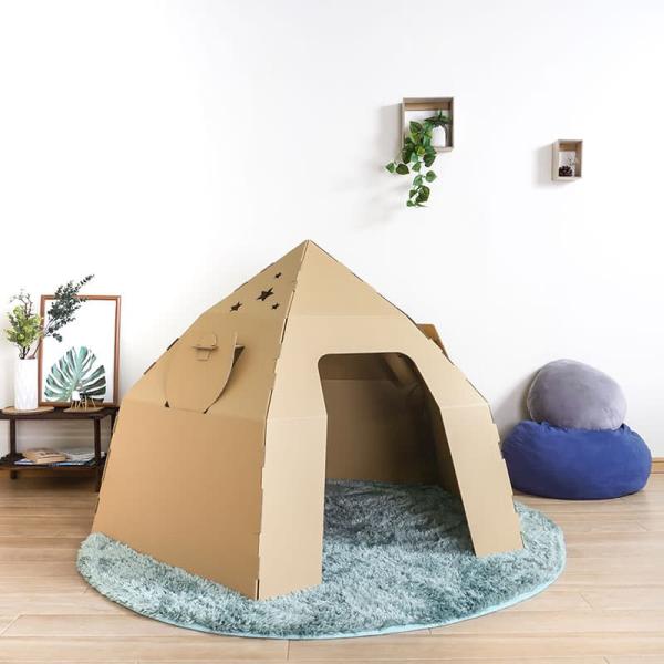 商品発送元：TOMITA ダンボール遊具・家具キッズ・ベビー・マタニティ・星や月の形のくりぬきが可愛いテント型ハウスです。 入口以外は全て同じ形なので、自由に組み替えられます。・シールや飾り付けでオリジナルテントハウスに！おうちでアウトドア...