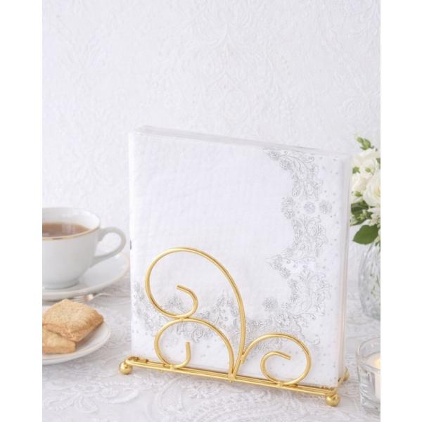 商品発送元：Vanilla Rose生活・インテリア・文具、収納家具、キッチン収納サイズ約W15ｘD5.2ｘＨ11cm      材質メタル       エレガントに魅せる曲線が美しいゴールドナプキンホルダー優雅な曲線デザインが印象的なゴー...