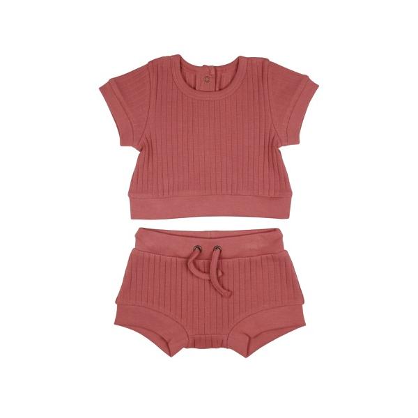 商品発送元：L'ovedbaby 日本公式オンラインショップキッズ・ベビー・マタニティセットアップ（Tシャツ＆ショートパンツ）コレクション：Organic Ribbed Collection【カラー展開】5色Adobe（アドビブラウン）Si...