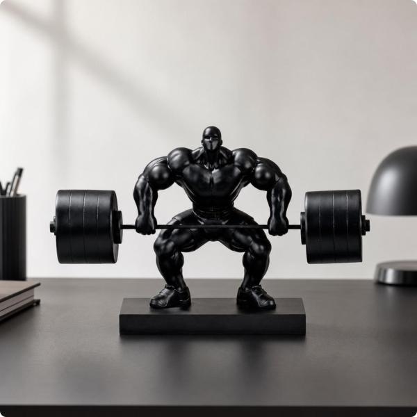 【製品概要】: 力強いリフティングポーズをとる筋肉質なボディビルダーフィギュアです。バーベルを頭上または肩の高さに掲げた圧巻的な存在感を放つデザインで、空間に力強いアクセントを加えます。【主な機能】: デスクや棚、受付、ジムのフロントなどに...