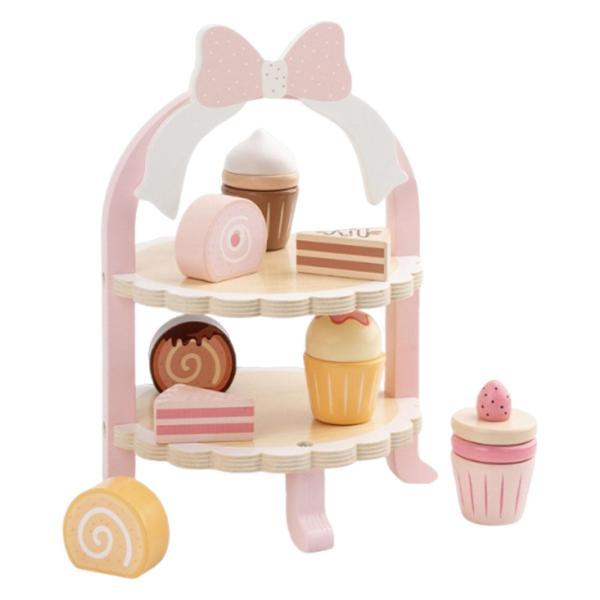説明: [コンプリートプレイセット]この木製デザートプレイセットには.カップケーキ.ロール.スライスなどの様々なごっこ遊びのシナリオを楽しめる装飾スタンドが含まれています. [教育的価値]教育的なごっこ遊びのおもちゃとして設計されており.想...