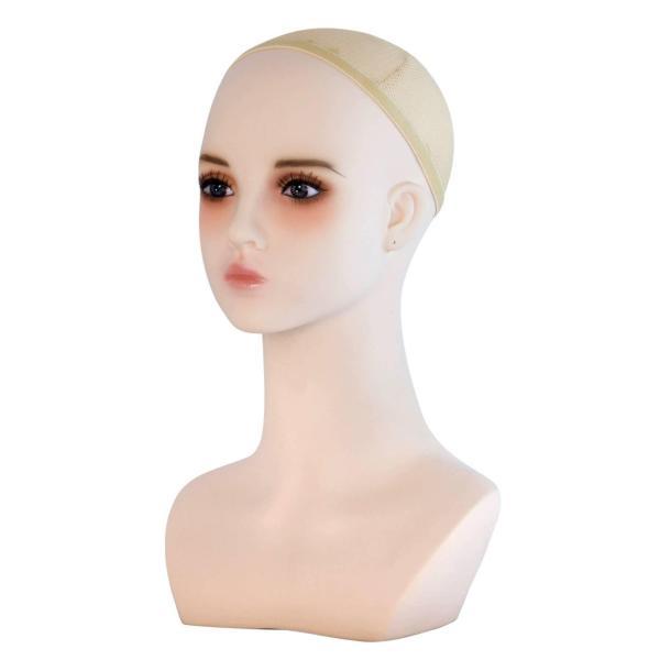 【製品概要】: 滑らかで美しいライトベージュのスキンカラー仕上げを施した、女性用のハーフボディ型マネキンです。首元から肩のラインまでを再現したショートネック仕様で、展示物を引き立てるシンプルなデザインが特徴です。【主な機能】: ウィッグや帽...