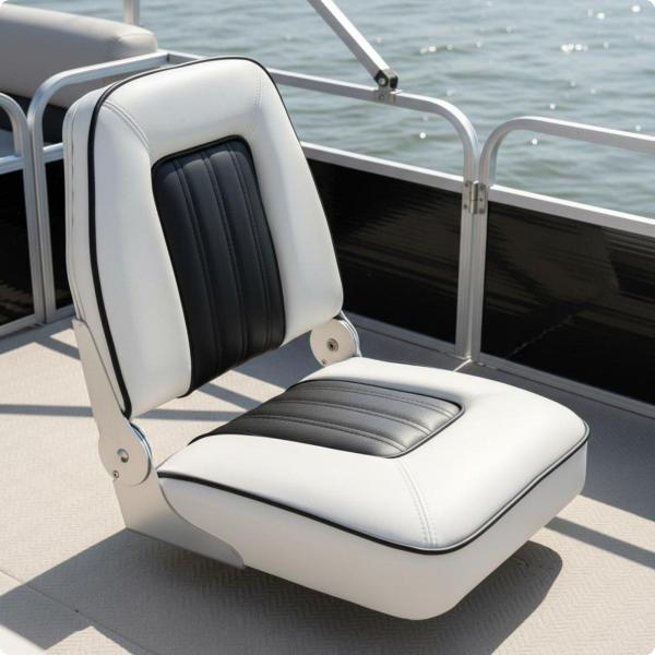 【製品概要】: 海上装備として使えるボート用高背シートで、船上の移動や長時間の乗船をしっかり支える乗船用シートです。白と黒の落ち着いた配色で、艇内に自然に馴染みやすくすい仕上がりです。【快適性】: クッション付き船用座席ならではの厚みのある...