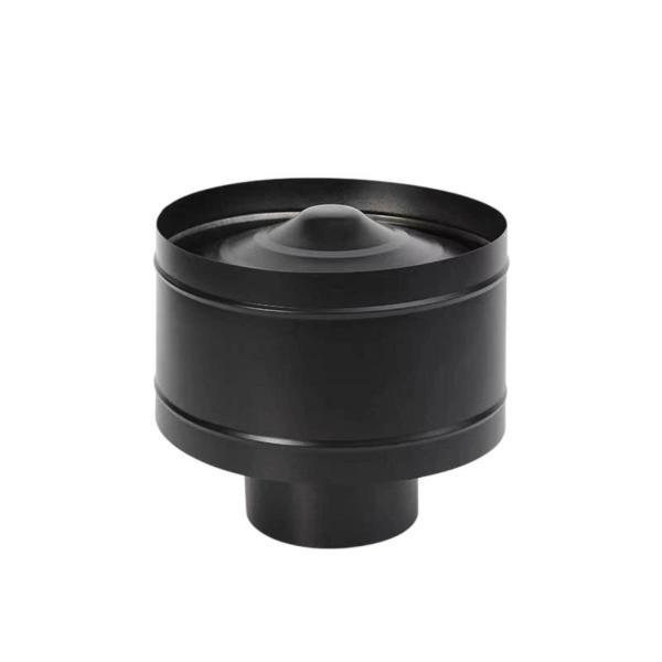 【製品概要】: 薪ストーブや暖炉の排気システムに欠かせない、シックなブラックカラーの金属製煙突キャップキャップです。シンプルな円筒形の本体とドーム型のトップカバー、そして下部の接続カラーで構成されており、屋外の過酷な環境下でも煙突の開口部を...