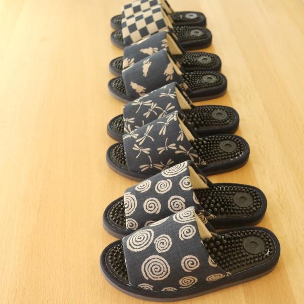 素材：スリッパ甲：プリント地、スリッパ底面：ＥＶＡ樹脂（軽くて丈夫な素材）・底面は、軽くて丈夫な素材EVAを使用しているため疲れにくくなっております。・足の裏の形状に沿ったツボが足裏を刺激。サイズ：Ｌサイズ(表記上はLサイズですが、レディー...