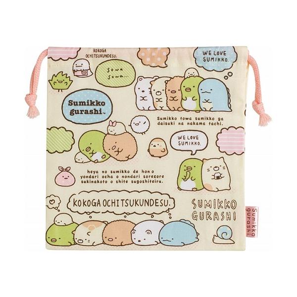 【デザイン】すみっコぐらしシリーズ「スタンダード」(ブルー) 【サイズ】約200×200mm【素材】綿 【仕様】W紐タイプ 【生産国】日本