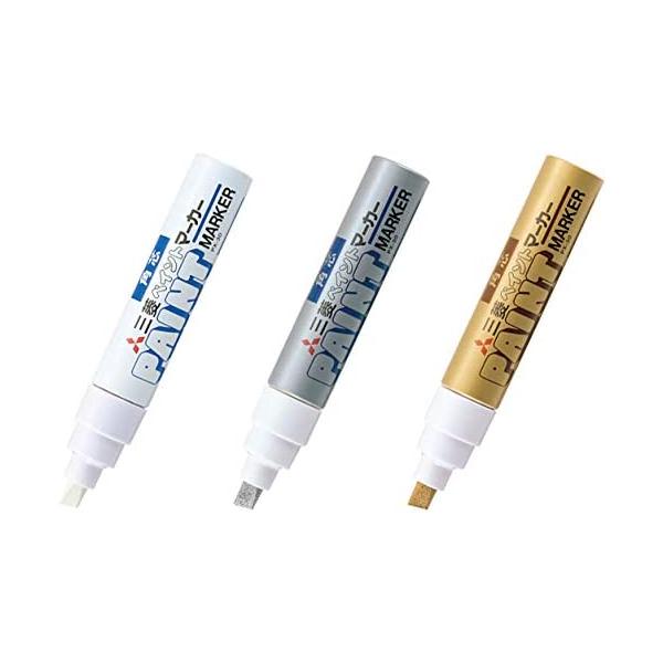3色セット：金、銀、白サイズ：軸径φ23×厚さ23×全長142mm軸材質：アルミペン芯：アクリル繊維筆記線幅：8.5mm固着性・速乾性・発色性に優れた機能型ペイントマーカー不透明油性マーカーなので黒の上でも鮮やかに発色！金属・ガラス・プラス...