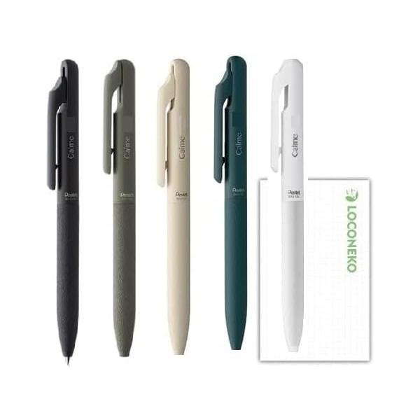 【セット内容】カルム 油性ボールペンｘ5本、ロコネコカード【本体サイズ】16ｘ11ｘ140ｍｍ【材質】前軸：PP/後軸：PC/グリップ：エラストマー【替芯】0.5：BXM5H / 0.7：BXM7H【軸色】ブラック、カーキ、ベージュ、ターコ...