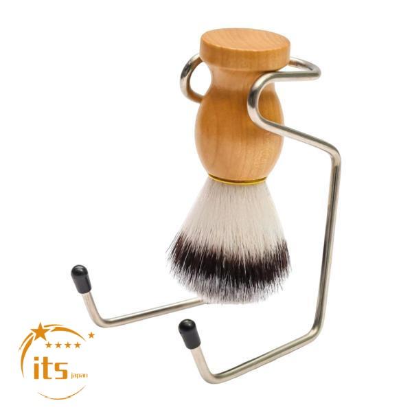 男性用シェービングブラシ スタンド付き ステンレススチールホルダー 軽量 ソフトナイロン毛 お父さん・旦那様向け 木製ハンドル 2 In 1 キット