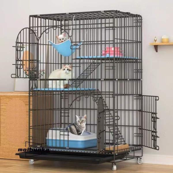 2023 猫ケージ 2段 幅69×奥行48×高さ106cm コンパクト ハンモック キャスター付き 猫用ケージ キャットケージ 猫