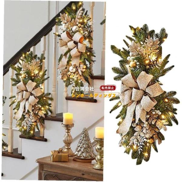 ライト付きクリスマススワッグ クリスマスの階段の装飾人工クリスマスリースガーランドホームパーティーのための階段ホリデークリスマスデコレーション 6