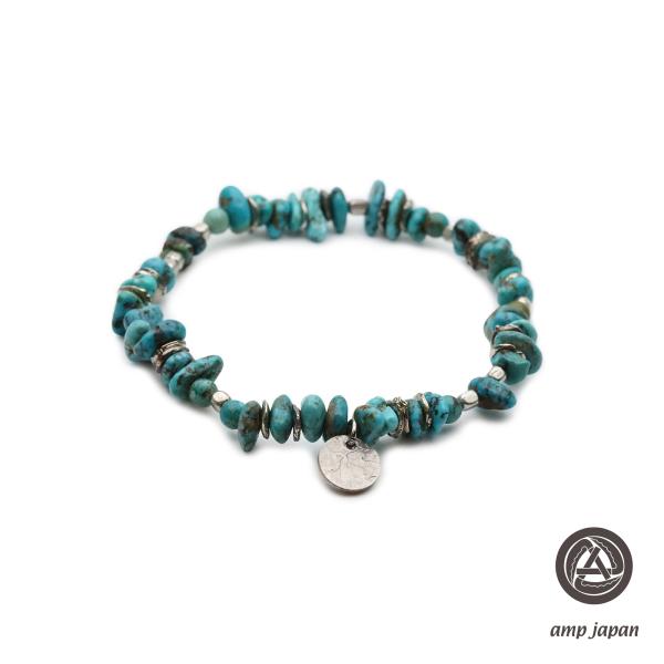amp japan アンプ ジャパン 【 Tumble Turquoise Bracelet - single - [ 13AHK-160 ] ターコイズ ブレスレット 】[ 正規品 ] ビーズブレス 天然石 腕輪 コイン シルバーカラー ...