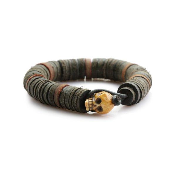gbb custom leather / gbb カスタム レザー 【 Leather Beaded Skull Bangle (Brown Mix)  】[ 正規品 ] レザー ブレス カフ ブレスレット ビーズ スカル ドクロ 革 ヴィ...
