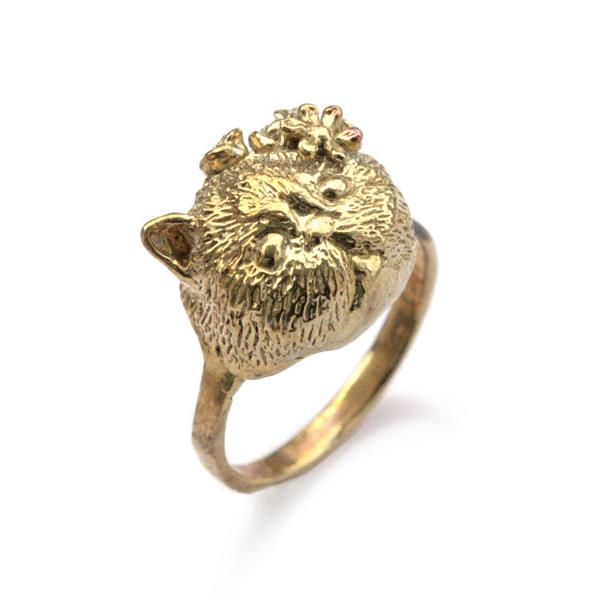 HOASHI YUSUKE ホアシユウスケ 【 JOY 頭から花が咲いた猫 エキゾチックショートヘア (Brass) 】[ 正規品 ] リング 指輪 ネコ キャット アニマル 動物 フラワー アンティークゴールド ブラス 真鍮 金 ペア ギ...