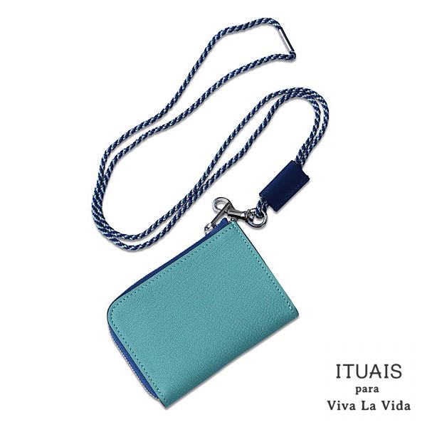 ITUAIS イトゥアイス 【 MONTADO NECK MINI WALLET TURQUOISE BLUE×BLUE / ネック ミニ ウォレット 財布 ブルー 】[ 正規品 ] 青 コインケース 札入れ 高級レザー 革財布 小さめ 小...