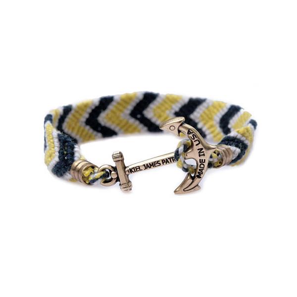 KIEL JAMES PATRICK キール ジェイムス パトリック 【 Old Chickchaw　ホワイト×ネイビー×イエロー 】[ 正規品 ] ブレスレット 腕輪 アンティークゴールド イカリ 錨 碇 真鍮 金 コットン ギフト ペア...