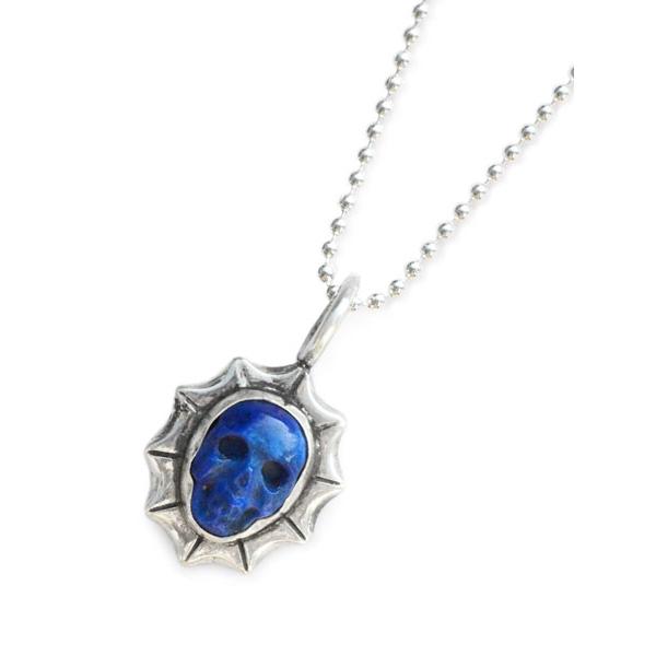 Lee Downey リーダウニー Tiny Skull Necklace (Large Waves) - Lapis lazuli / スカル ネックレス ペンダント ラピスラズリ 宝石 シルバー ドクロ メンズ レディース 【 送料無料 】